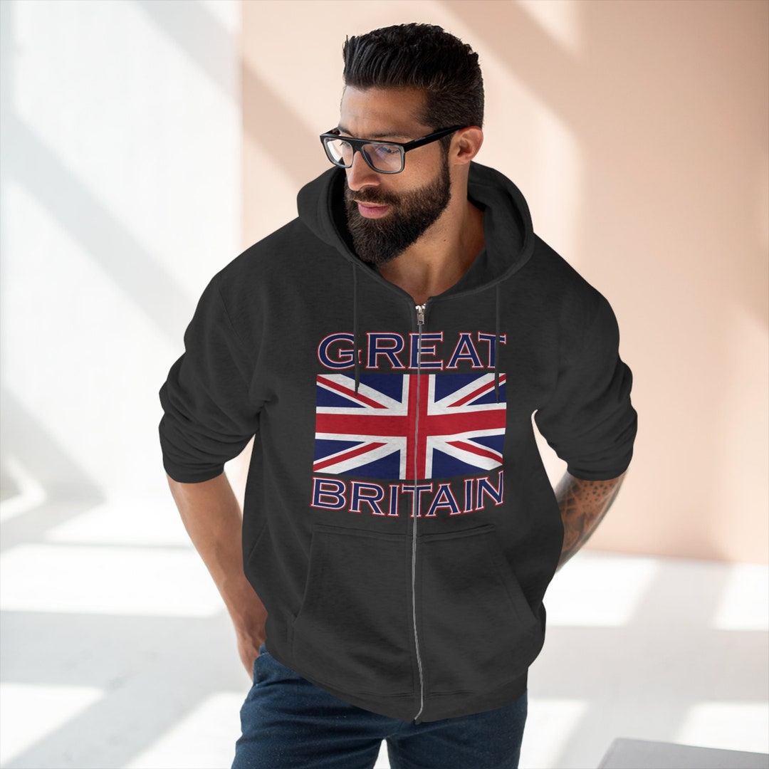 Great Britain Zip-up Hoodie, Union Jack Flag Graphic Zip Hooded ...