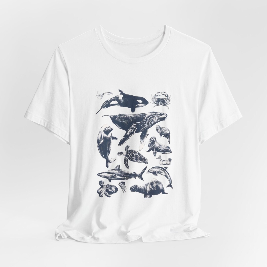 Retro Sea Animals Shirt, Marine Life Aquatic Nature Tee, Orca Whale ...