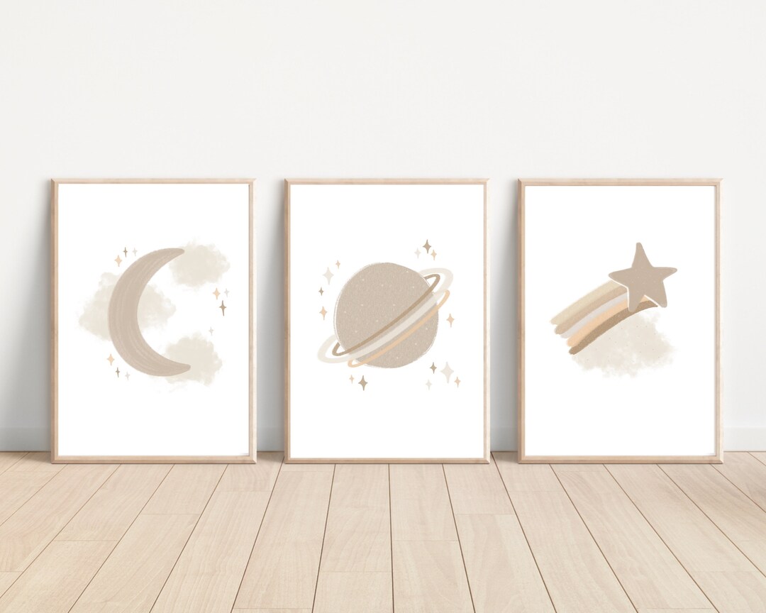 Set of 3 Neutral Space Theme Prints Nursery Children Baby Artwork ...