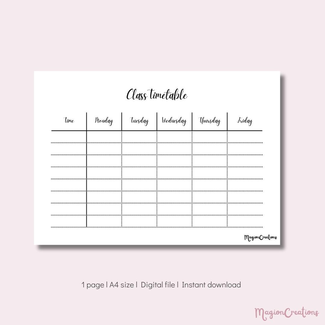 Minimalist Class Timetable Printable - Etsy