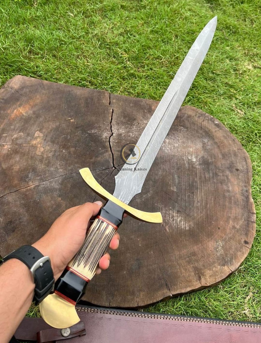 27 Inch Handmade Damascus Steel Double Edge Viking Sword With Sheath ...