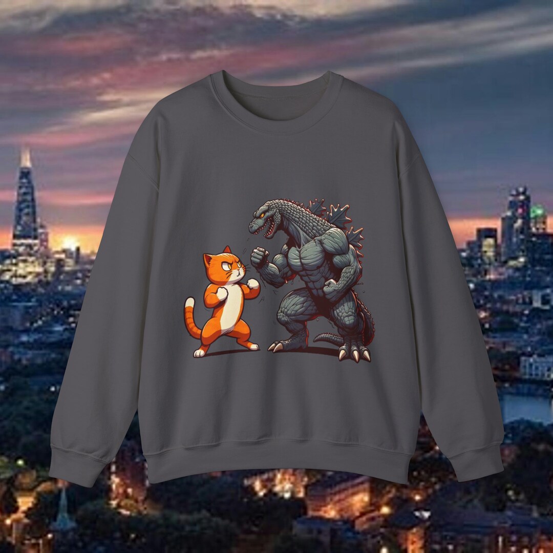Cat Vs Godzilla Jumper Crewneck Sweatshirt - Etsy