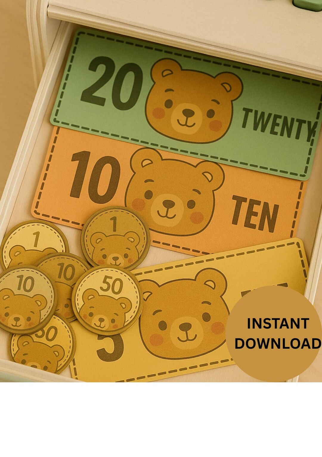 Printable Pretend Play Money for Kids – Bear-themed Role Play Bills ...