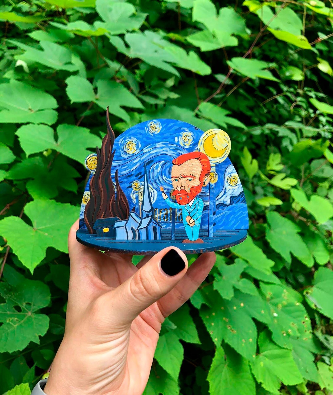 Hand-painted Van Gogh Diorama: Starry Night Art Object - Etsy