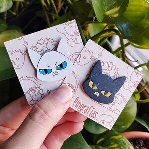 Hand Painted Wooden Cat Pin | Cute, Angry or Indifferent Kitty Brooch ...
