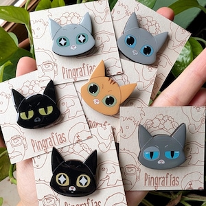 Hand Painted Wooden Cat Pin | Cute, Angry or Indifferent Kitty Brooch ...