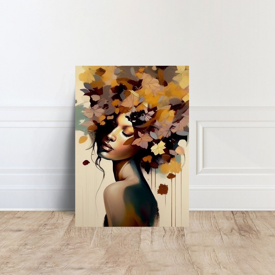 Woman Portrait Flower Head Canvas Wall Art Decor - Etsy