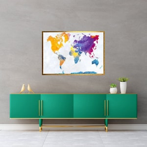 Painted World Map Canvas, Home Decor Ready to Hang, Canvas Wall Art ...