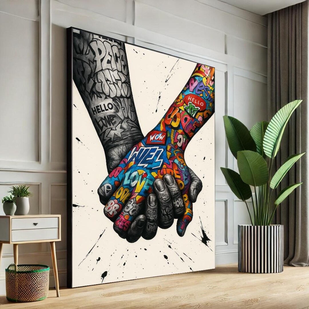 Colorful Graffiti Art Hands Canvas Wall Art Print | Inspirational Urban ...