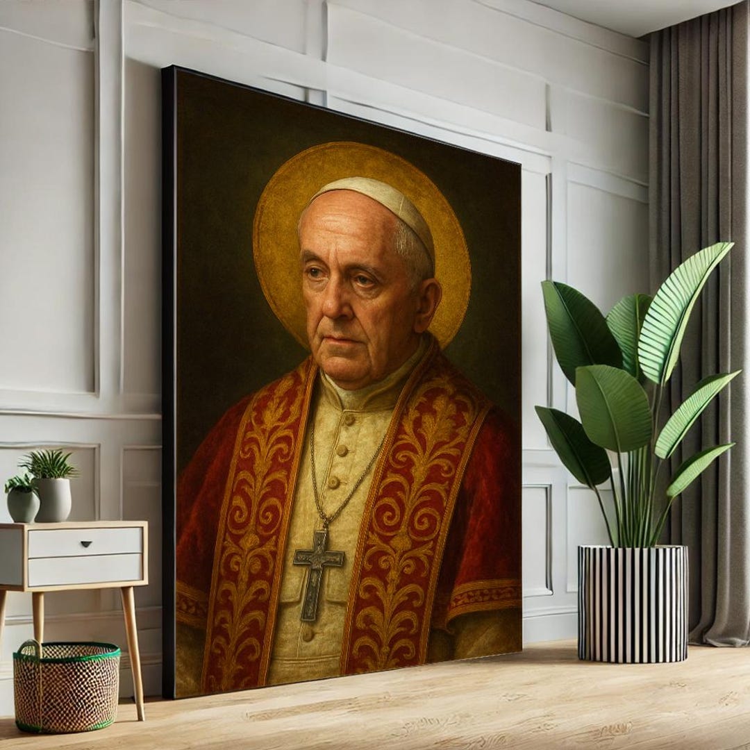 Pope Francis Portrait Canvas, Catholic Religious Wall Art Print, Holy ...
