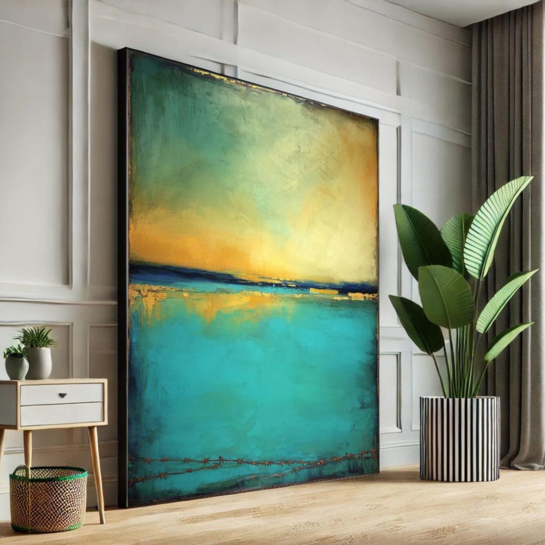 Mark Rothko Inspired Teal Gold Canvas Wall Art Print Modern Living Room ...