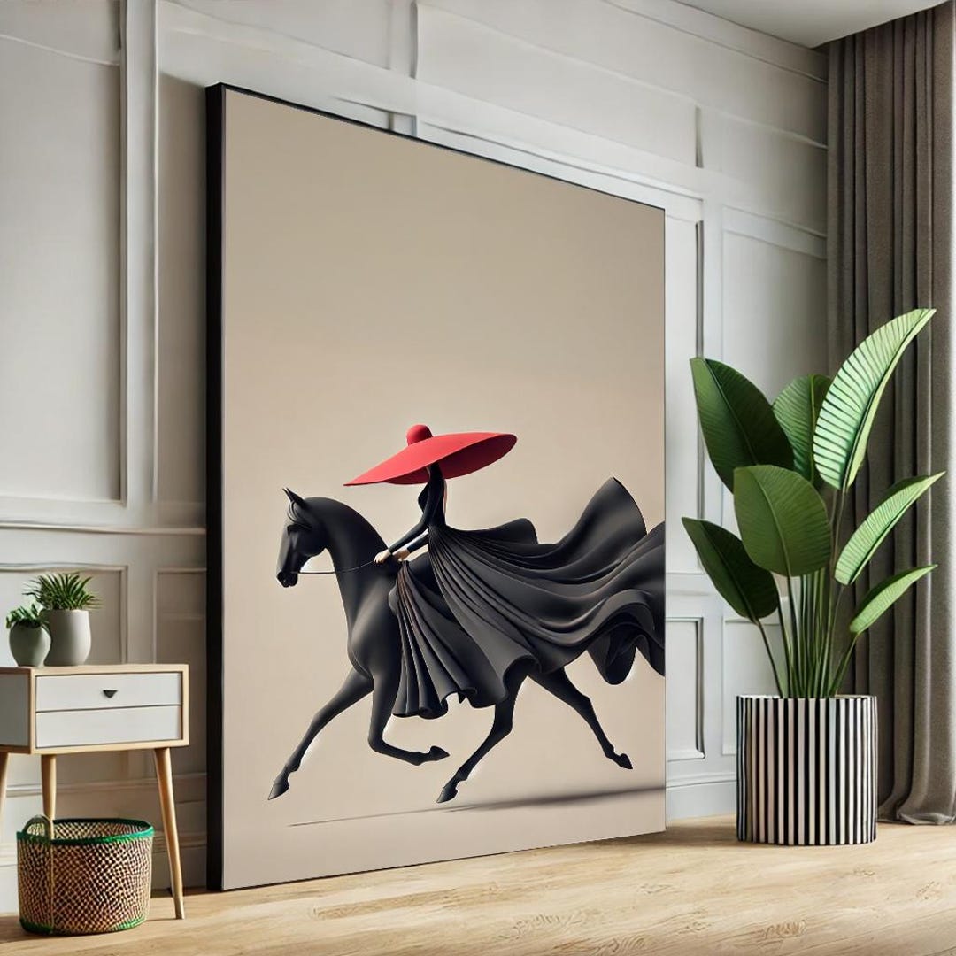 Minimalist Woman Abstract Horse Rider Canvas Print - Stylish Equine ...