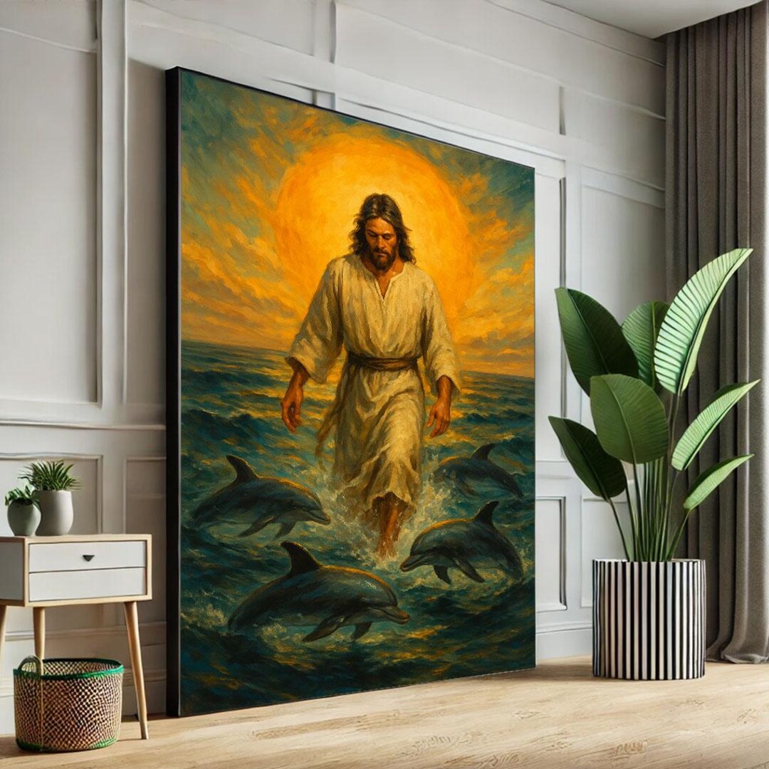 Jesus Walking With Dolphins Canvas Art, Spiritual Decor - Etsy