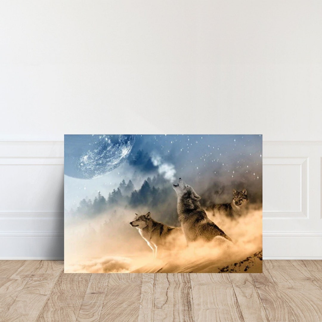Wolf Howling Print on Canvas, Home Decor Ready to Hang, Canvas Wall Art ...
