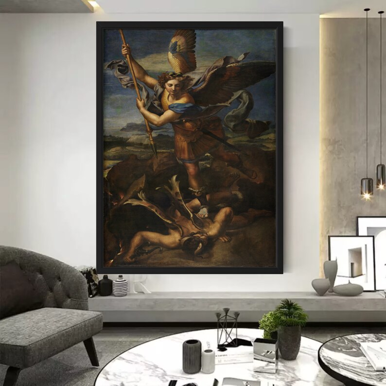 Raphael St. Michael Vanquishing Satan 1518 Poster Print Canvas Wall Art ...