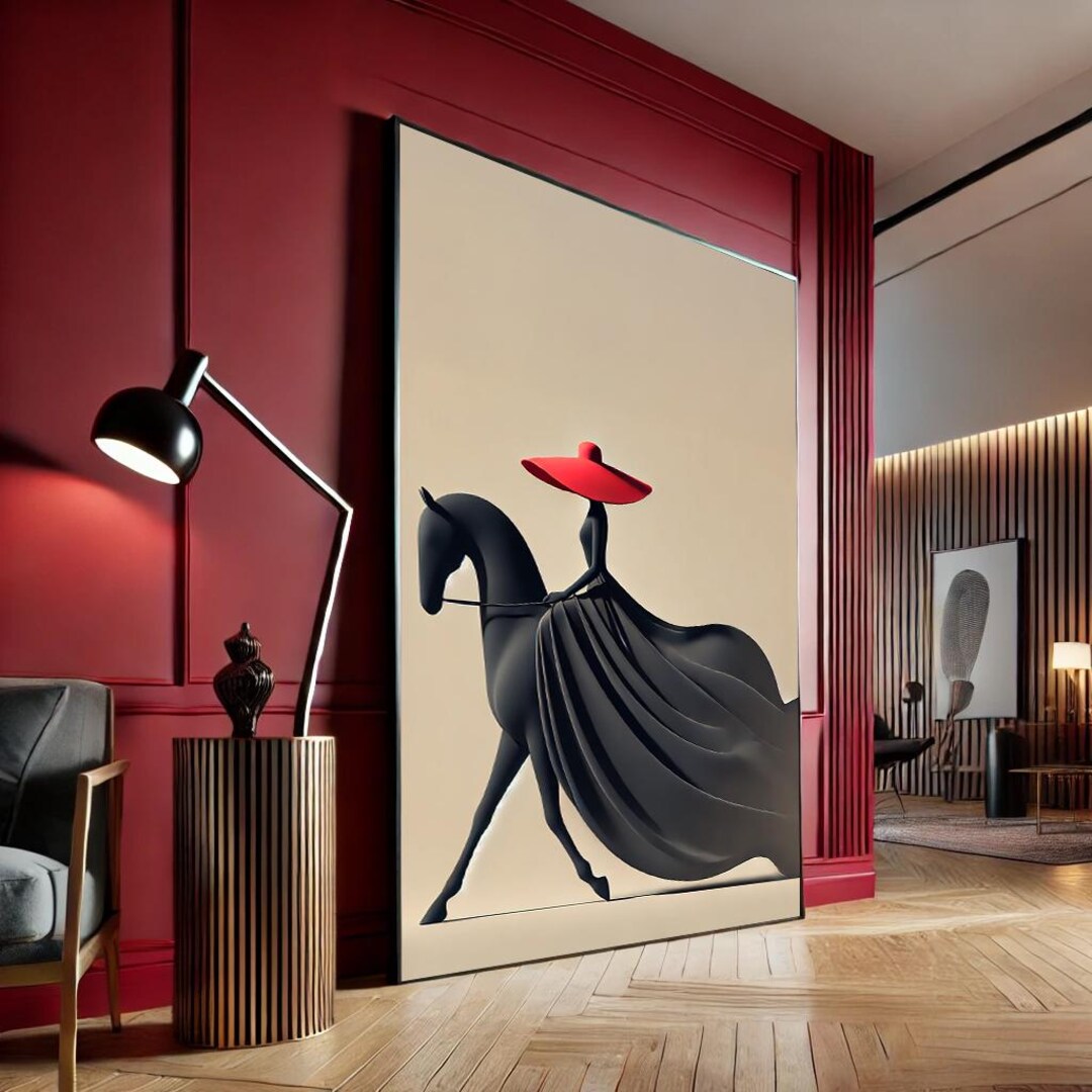 Minimalist Woman Abstract Horse Rider Canvas Print - Stylish Equine ...