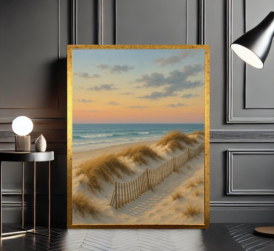 Coastal Sunset Canvas, Beach Sand Dunes Wall Art, Ocean Seascape Print ...