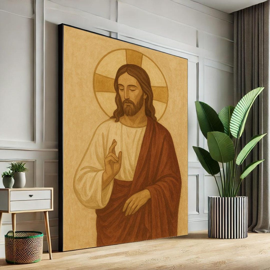 Quadro em tela com Jesus radiante, decoração espiritual para parede ...