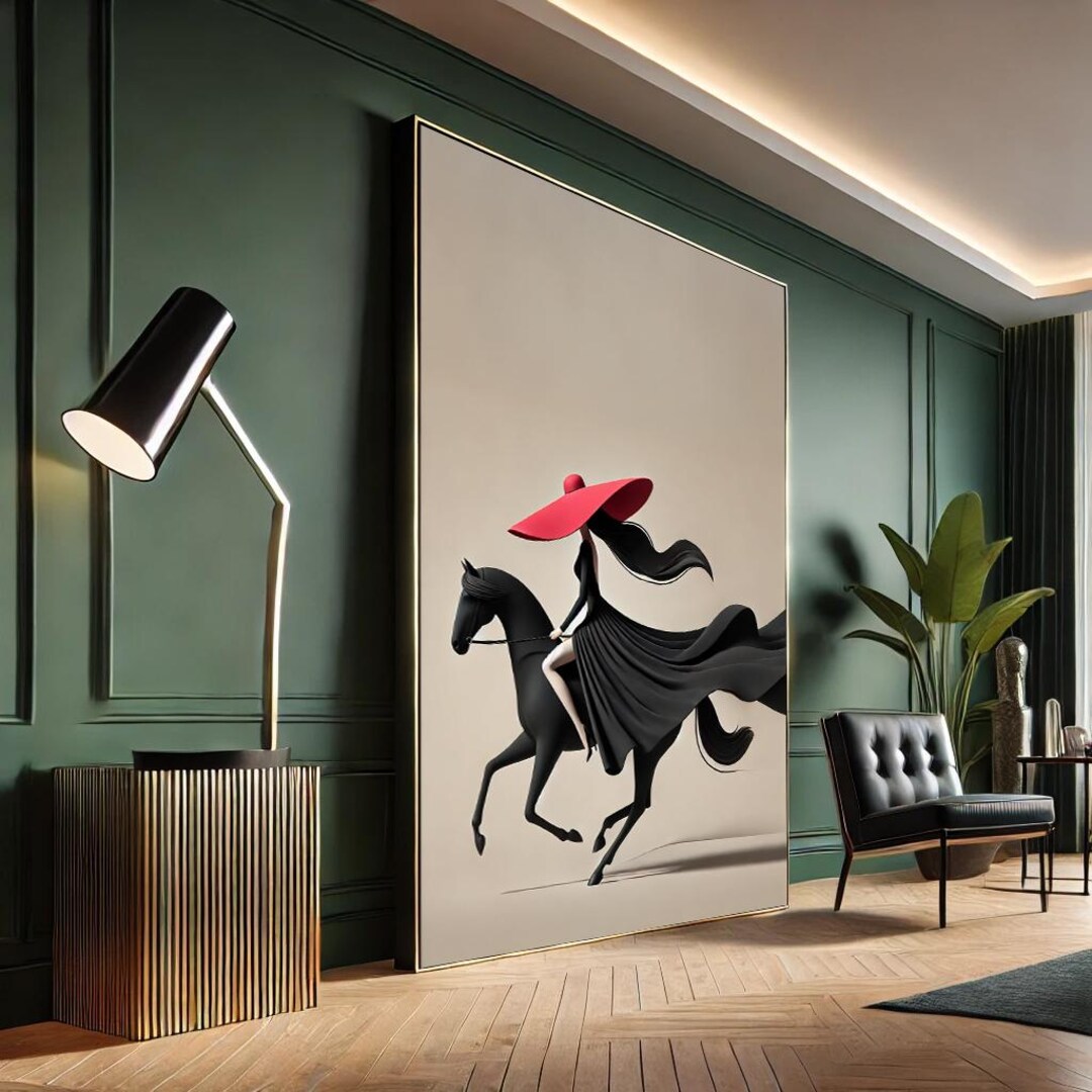 Minimalist Woman Abstract Horse Rider Canvas Print - Stylish Equine ...