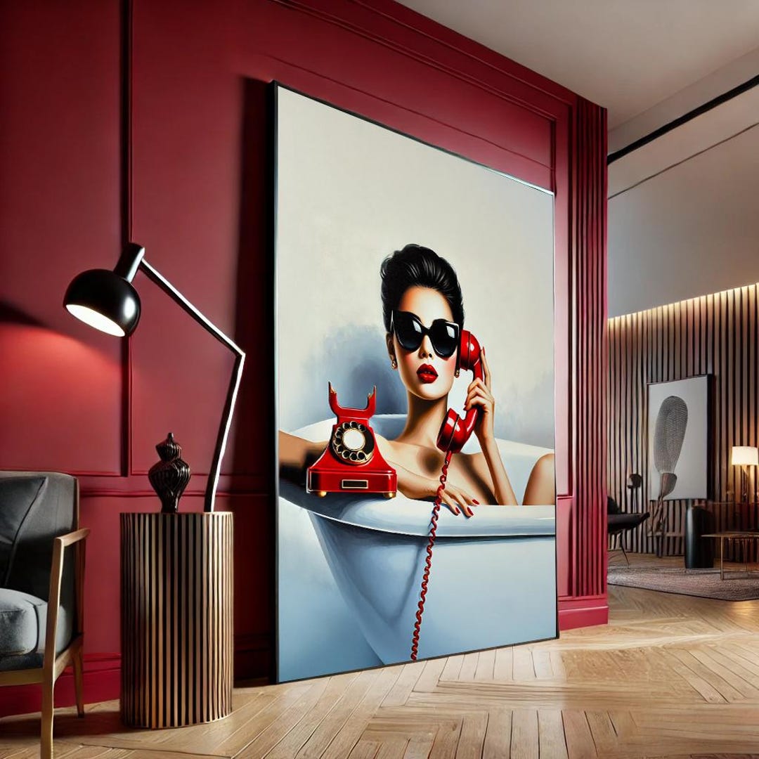 Retro Pop Art Wall Art - Glamour Woman With Red Phone Canvas - Vintage ...