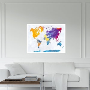 Painted World Map Canvas, Home Decor Ready to Hang, Canvas Wall Art ...