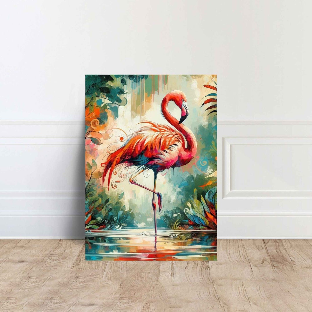 Flamingo Abstract Landscape Animal Canvas Wall Art - Etsy