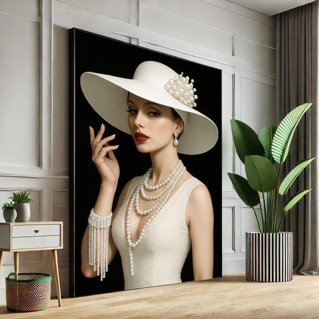 Elegant Modern Woman Portrait Canvas Wall Art Chic Living Room Decor ...
