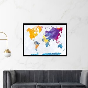 Painted World Map Canvas, Home Decor Ready to Hang, Canvas Wall Art ...