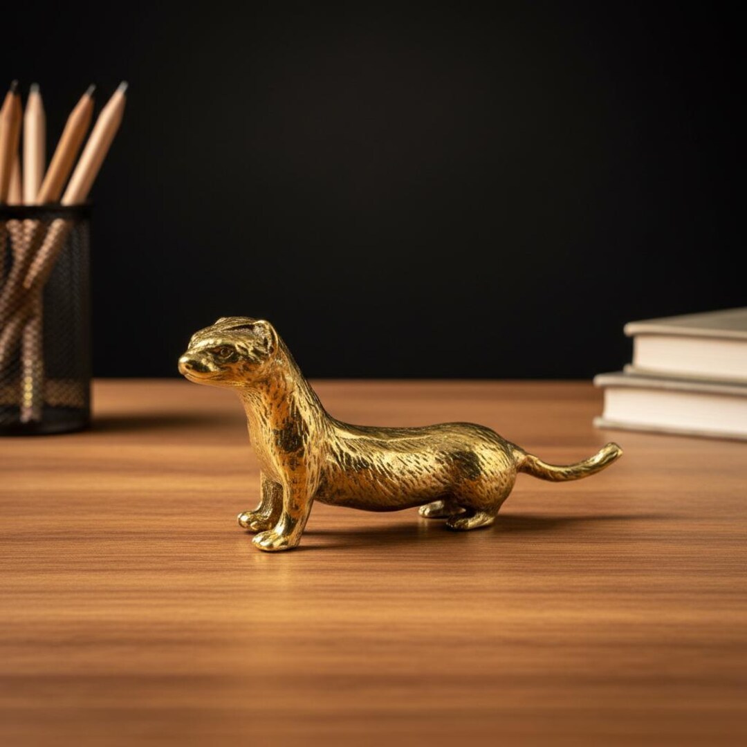 Mini Solid Brass Weasel Figurine, Antique Animal Desk Decor ...