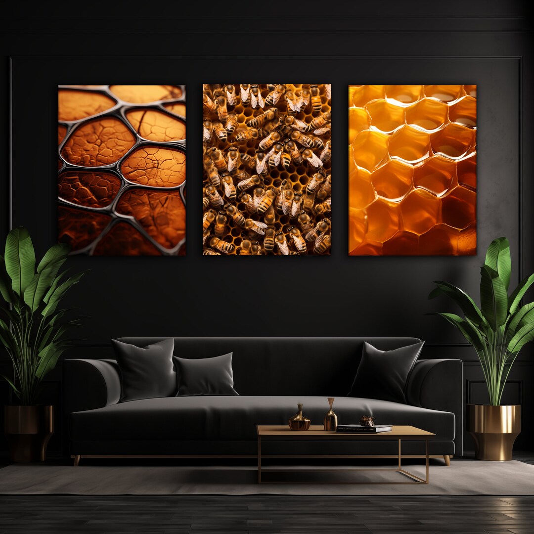 Nature Macro Photo Set of 3 Bee Textures Printable Art Wall Decor ...