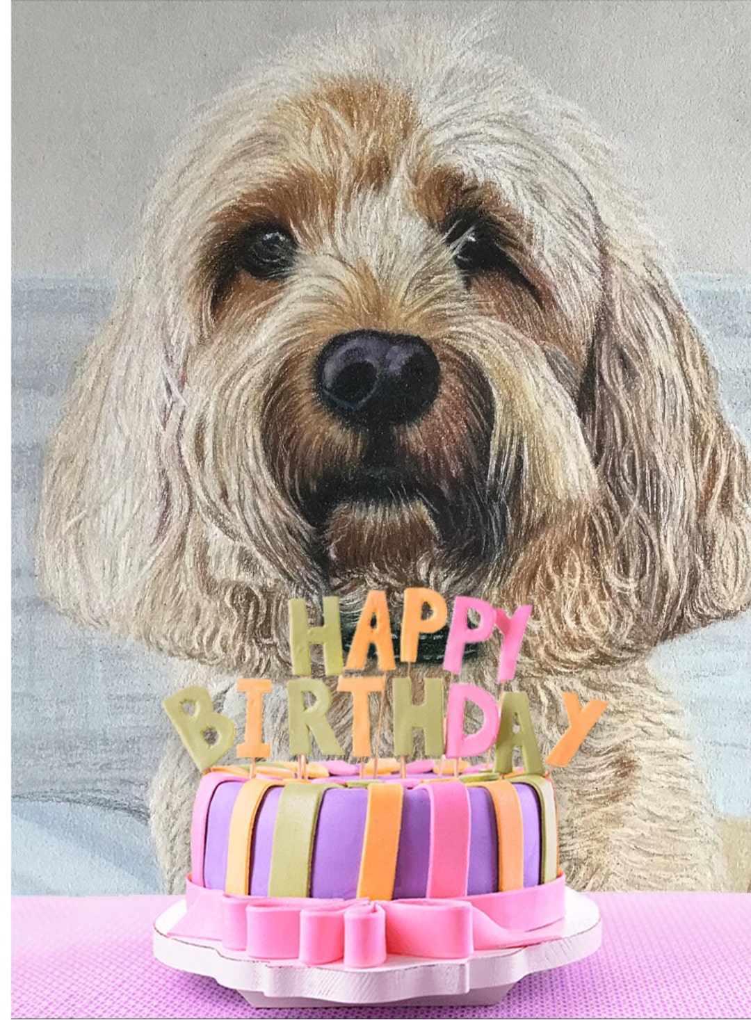 Cockerpoo Birthday Card, Custom Pet Portrait Cards, Custom Hand-painted ...