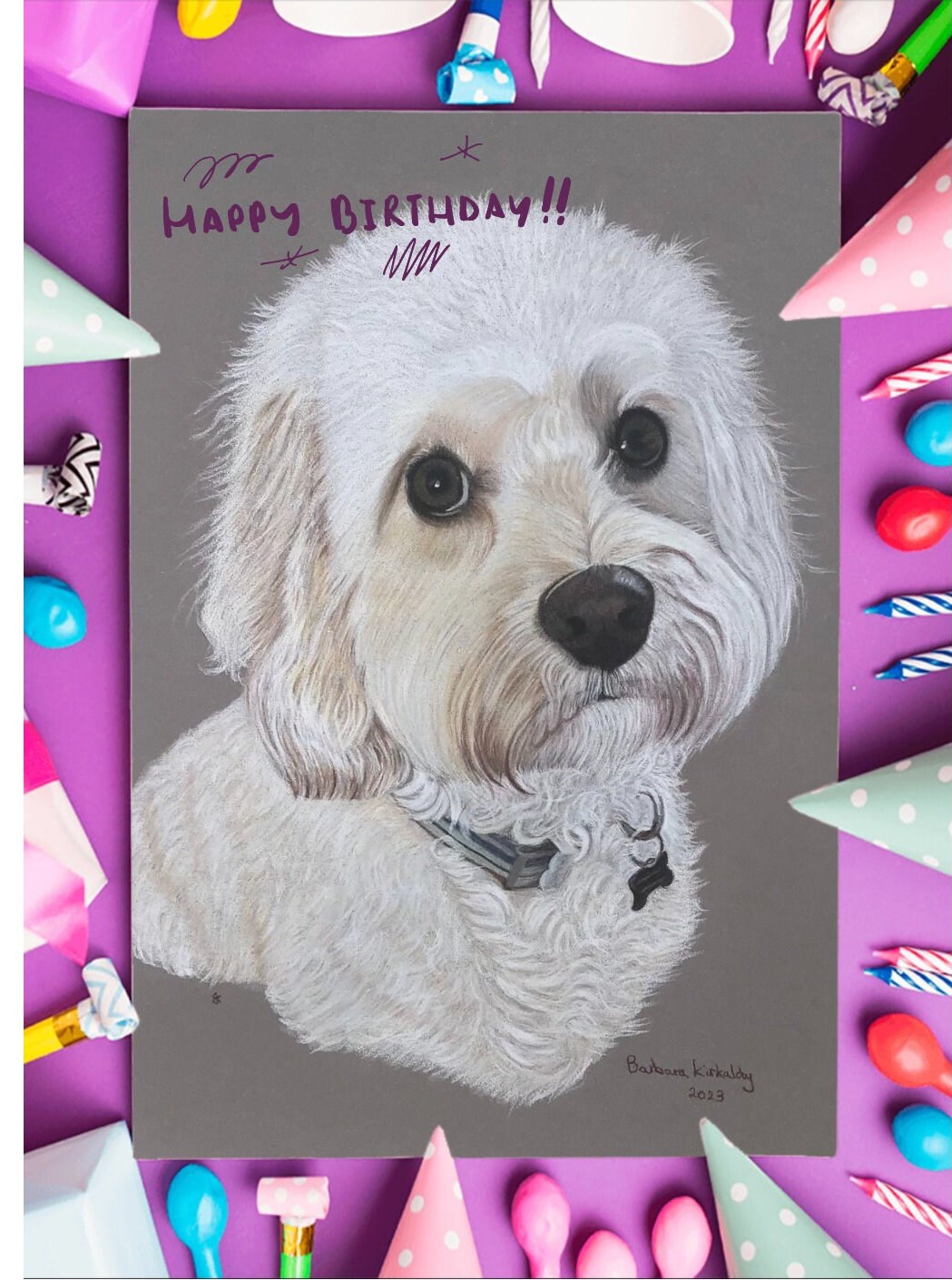 Cavapoo Birthday Card, Custom Pet Portrait Cards, Personalised Dog ...