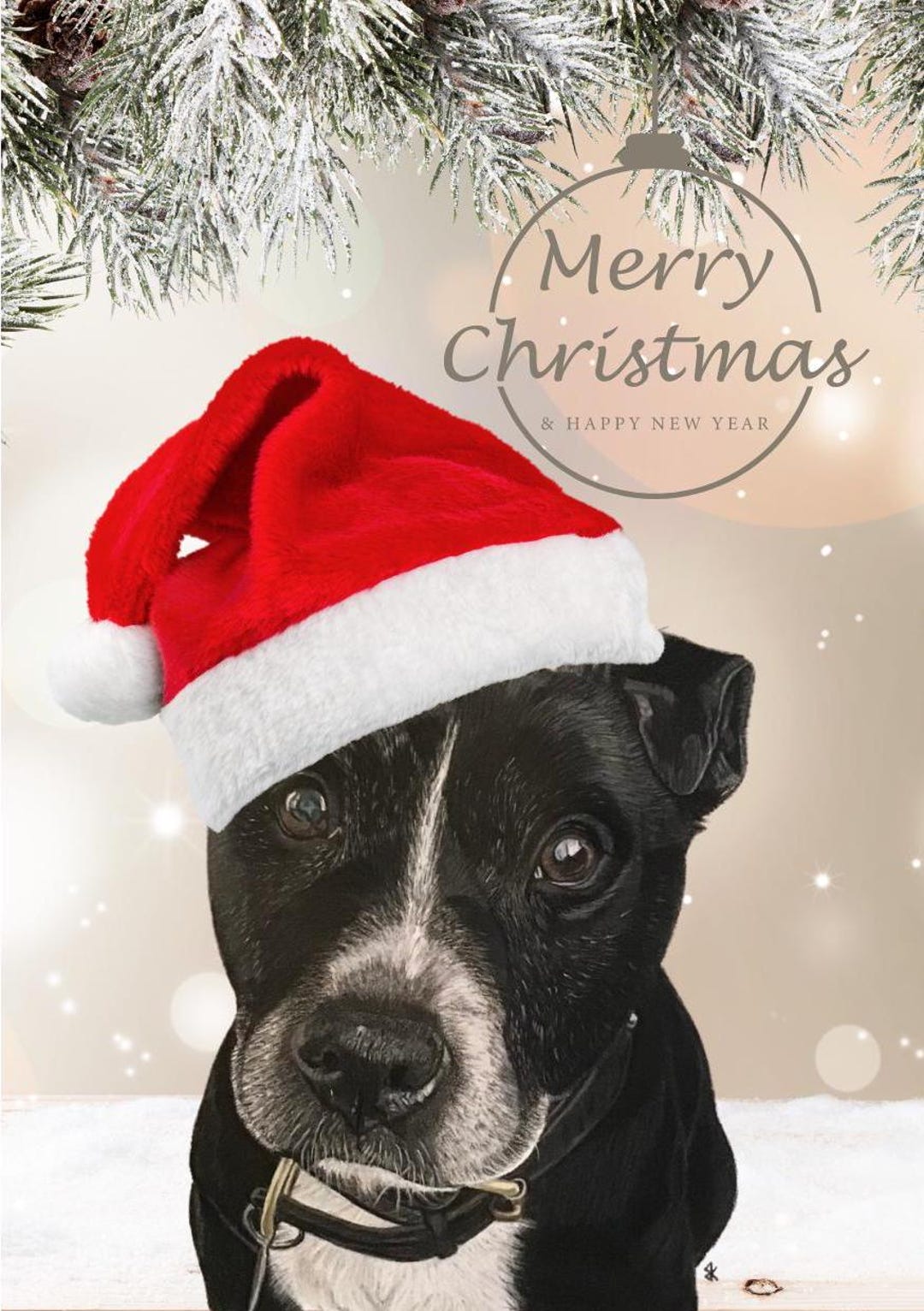 Staffordshire Bull Terrier Christmas Card, Custom Pet Portrait ...