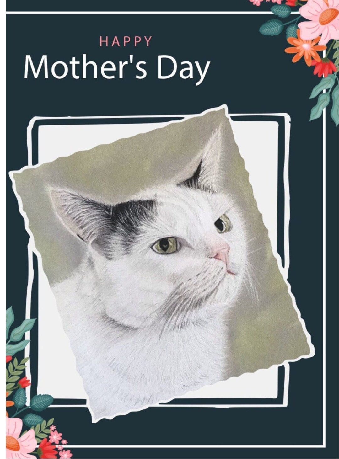 White Cat Mothers Day Card,white Cat Card,custom Hand-painted Cat ...