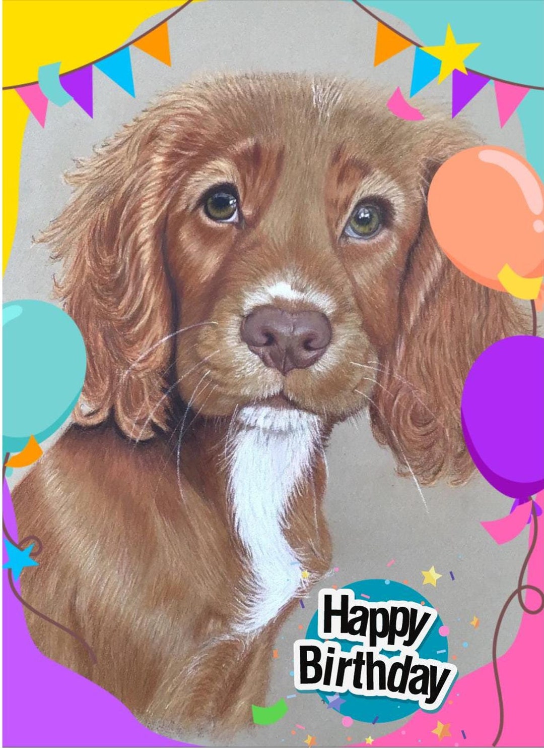 Cocker Spaniel Birthday Card, Custom Pet Portrait Cards, Personalised ...