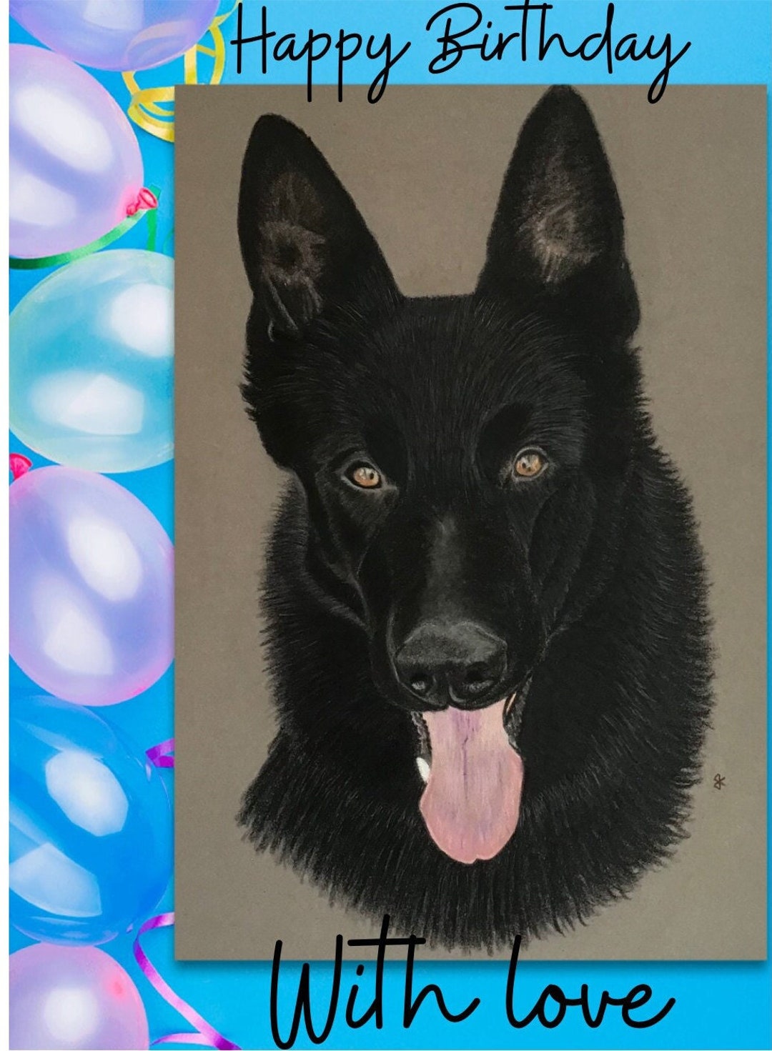 German Shepherd Birthday Card, Custom Pet Portrait Cards, German ...