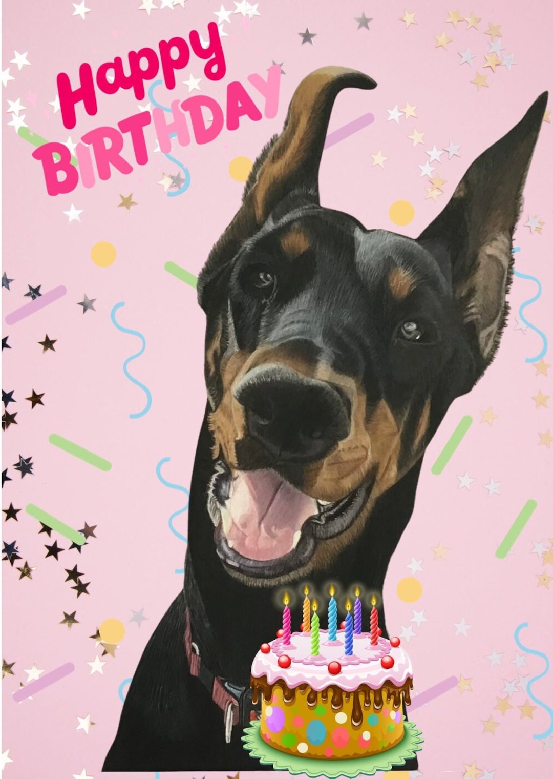 Doberman Pinscher Birthday Card, Custom Pet Portrait Cards, Custom Hand ...
