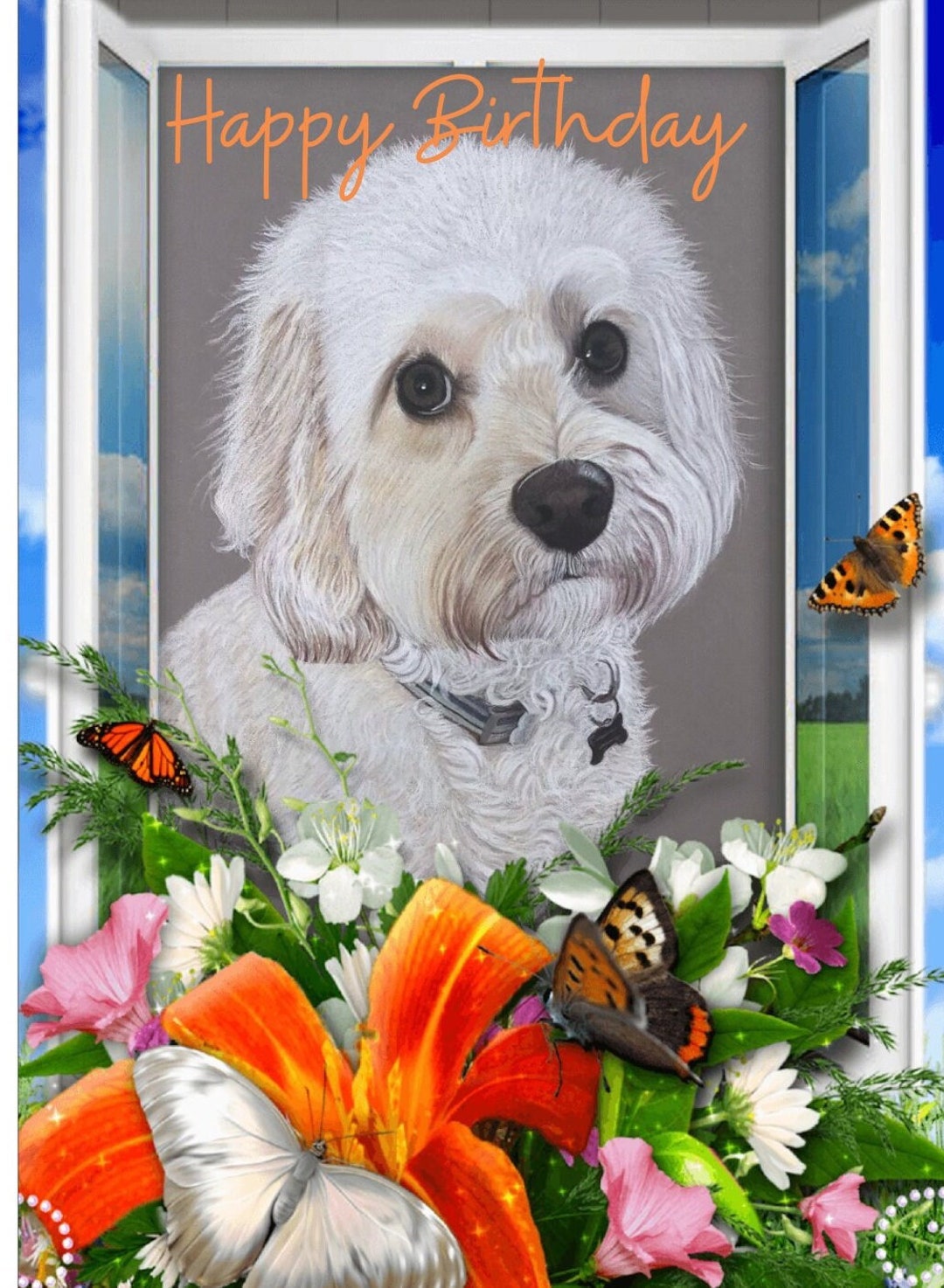 Cavapoo Birthday Card, Custom Pet Portrait Cards, Personalised Dog ...