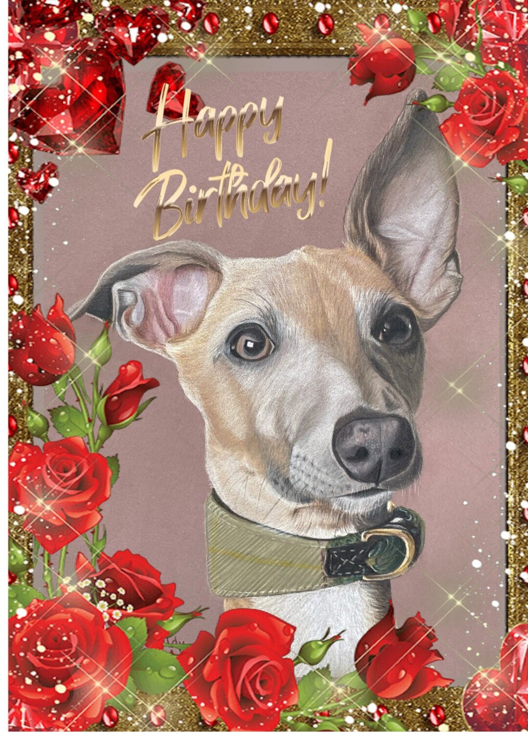 Whippet Birthday Card Custom Pet Portrait Cards Adorable Dog - Etsy
