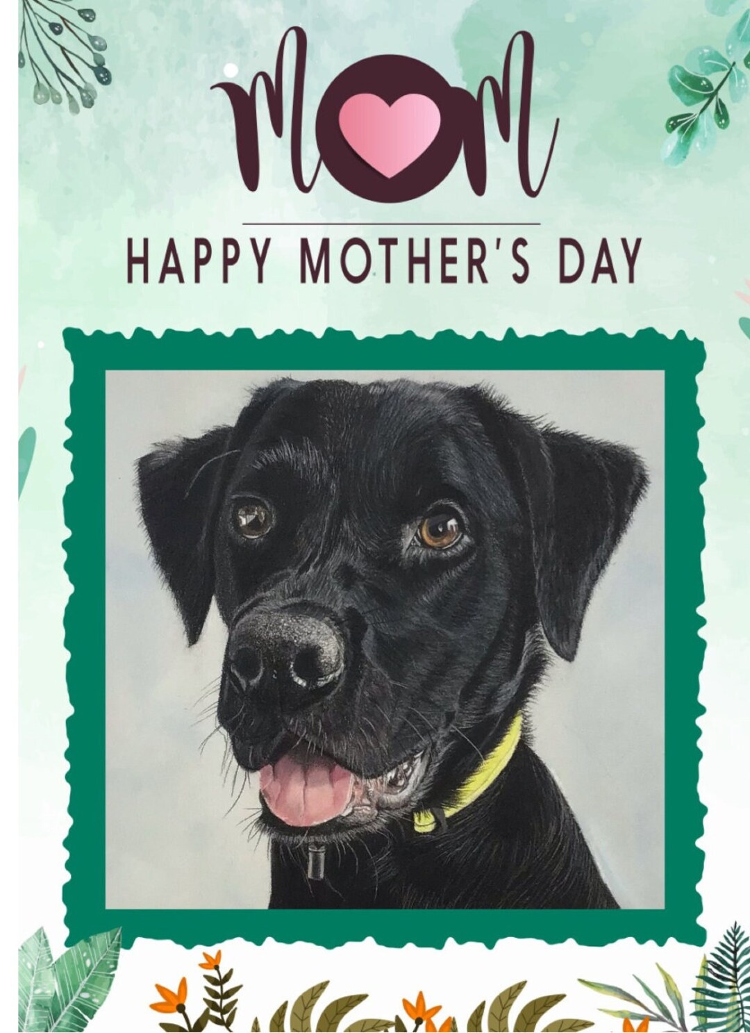 Black Labrador Mother's Day Card, Custom Pet Portrait Cards, Happy ...