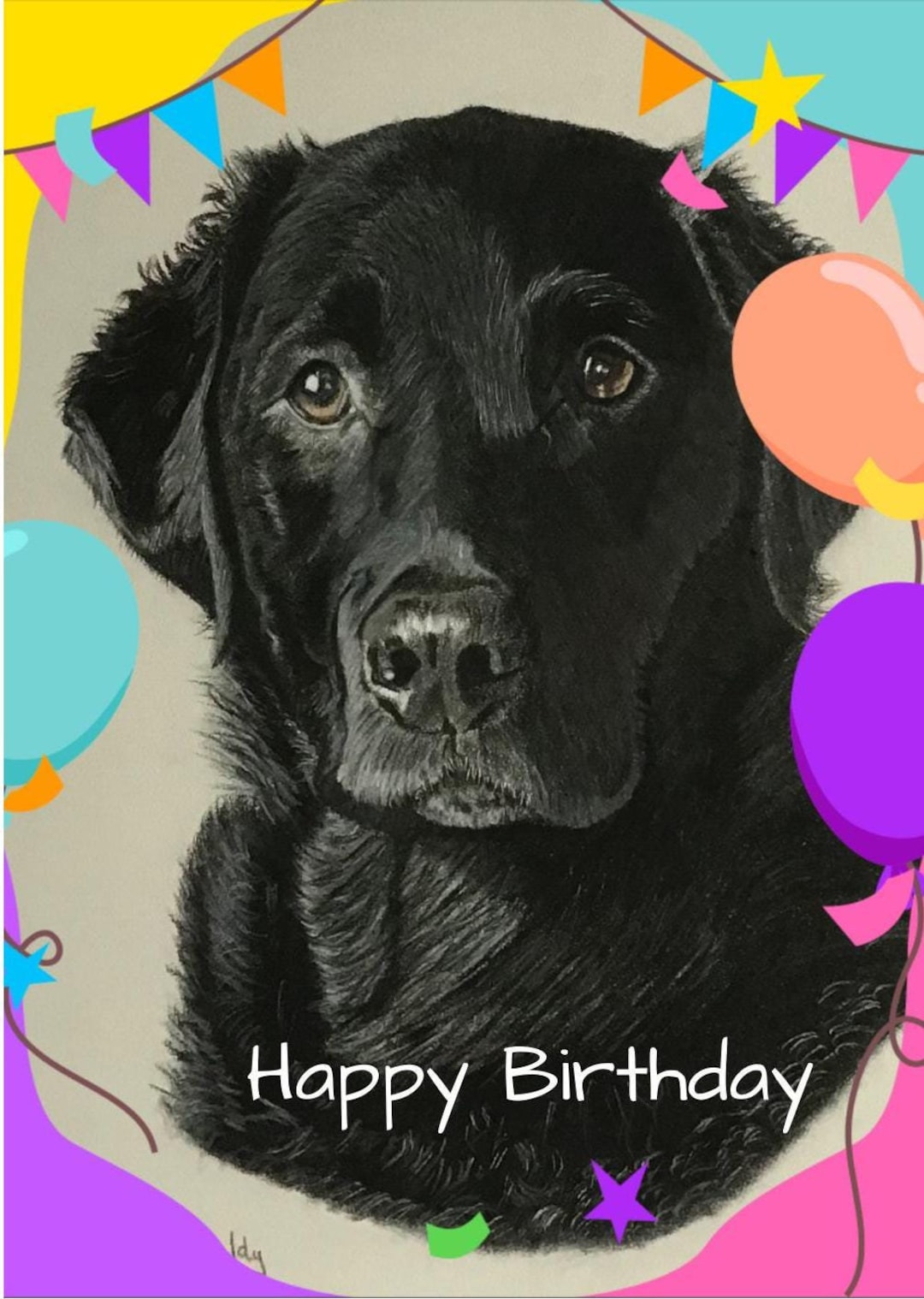 Black Labrador Birthday Card, Custom Pet Portrait Cards, Personalised ...
