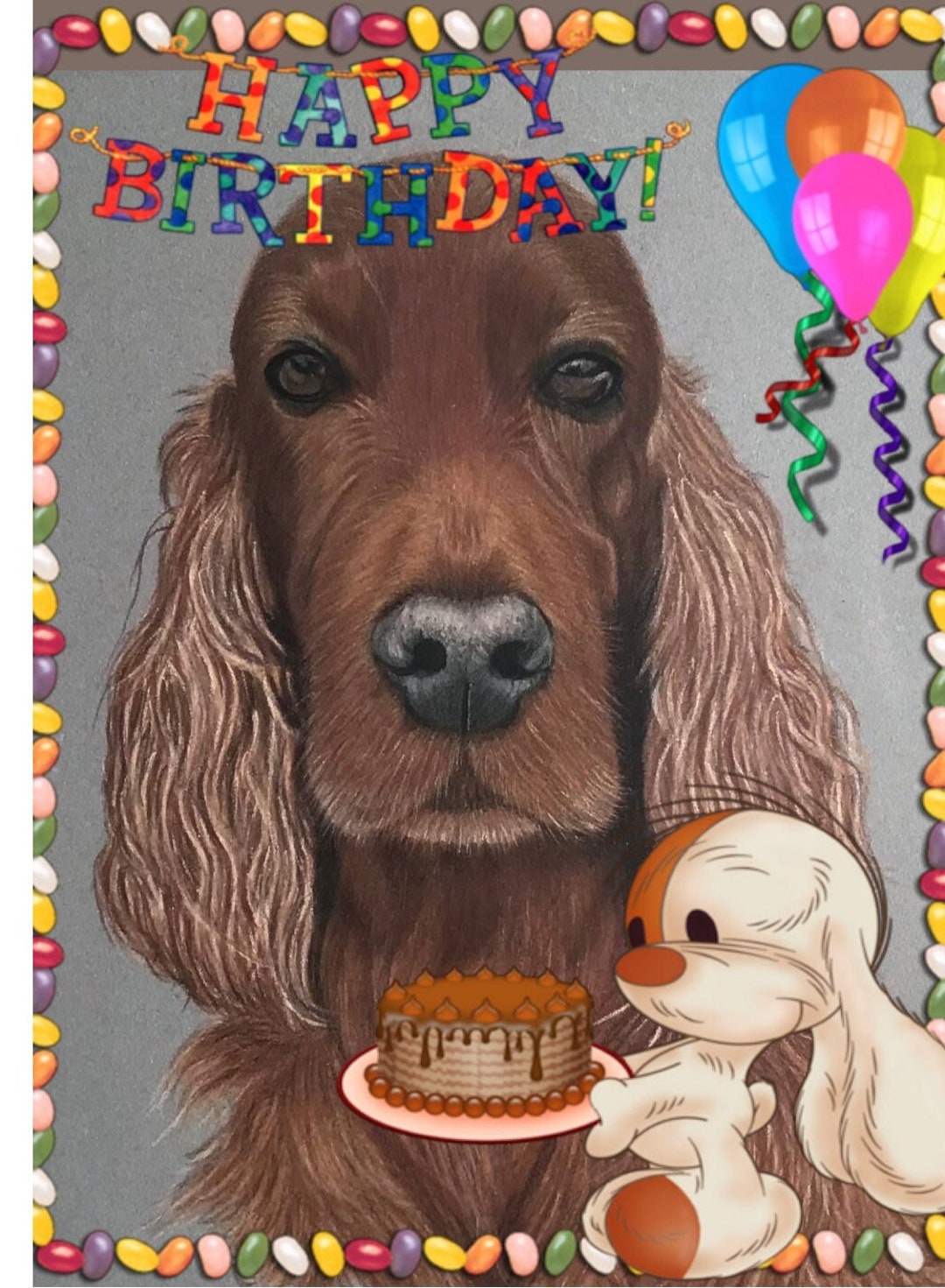Red Setter Birthday Card, Custom Pet Portrait Cards, Dog Lover Card ...
