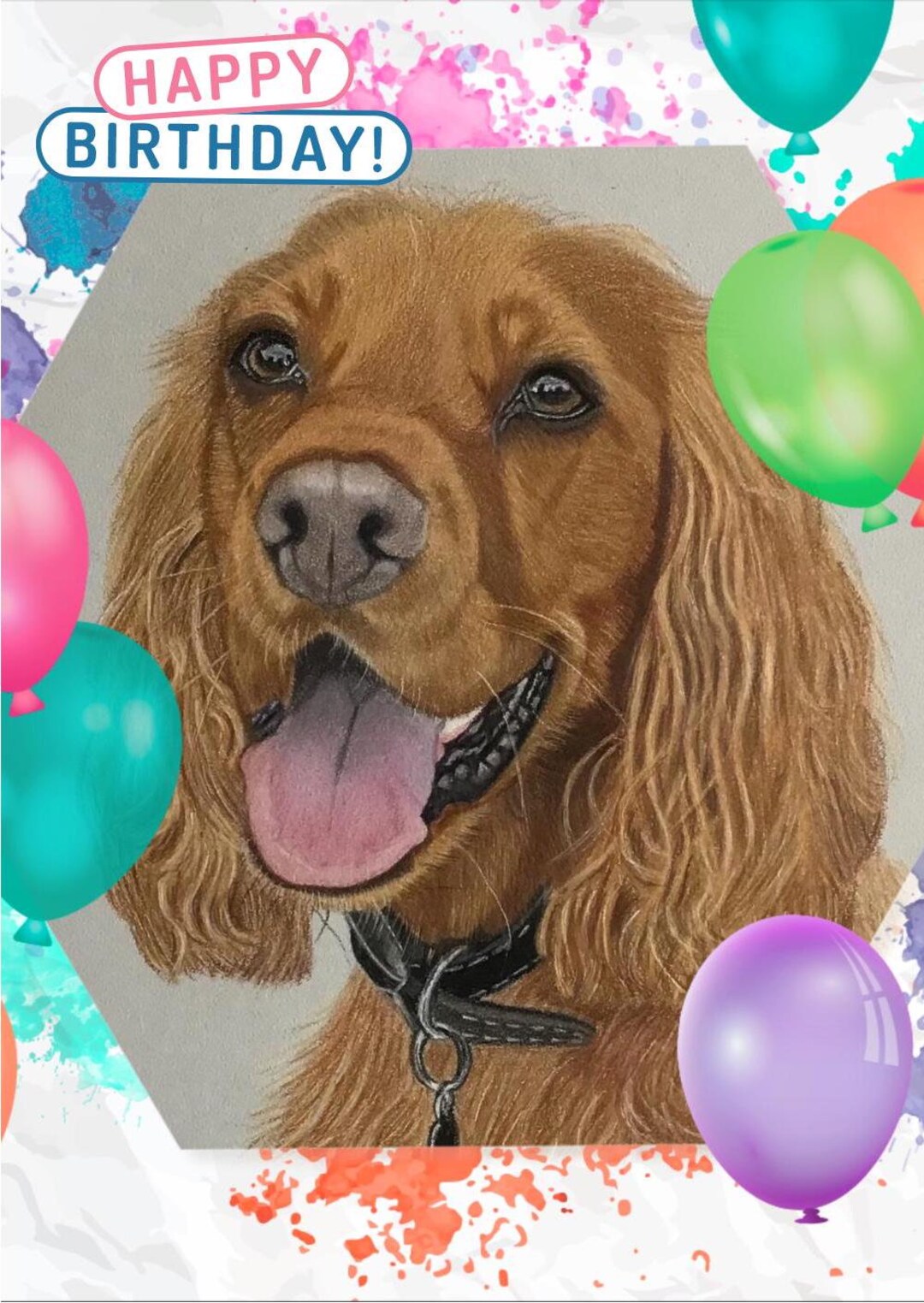 Cocker Spaniel Birthday Card, Custom Pet Portrait Cards, Dog Greeting ...