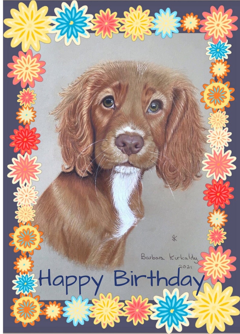 Cocker Spaniel Birthday Card, Custom Pet Portrait Cards, Custom Hand ...