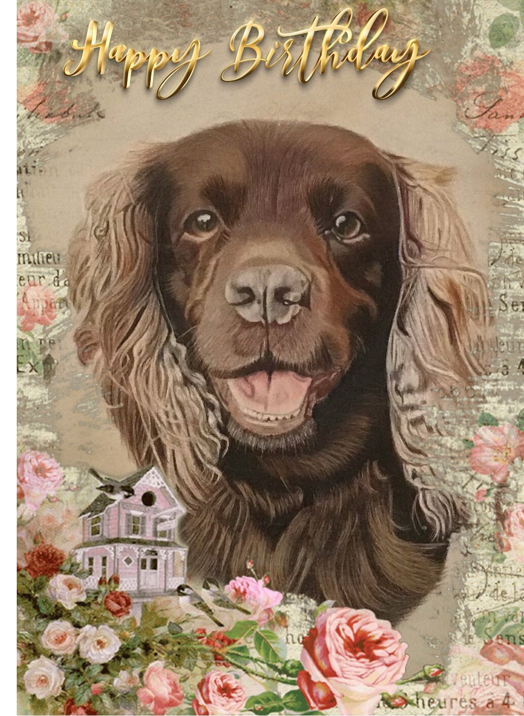 Cocker Spaniel Birthday Card, Custom Pet Portrait Cards, Dog Greeting ...
