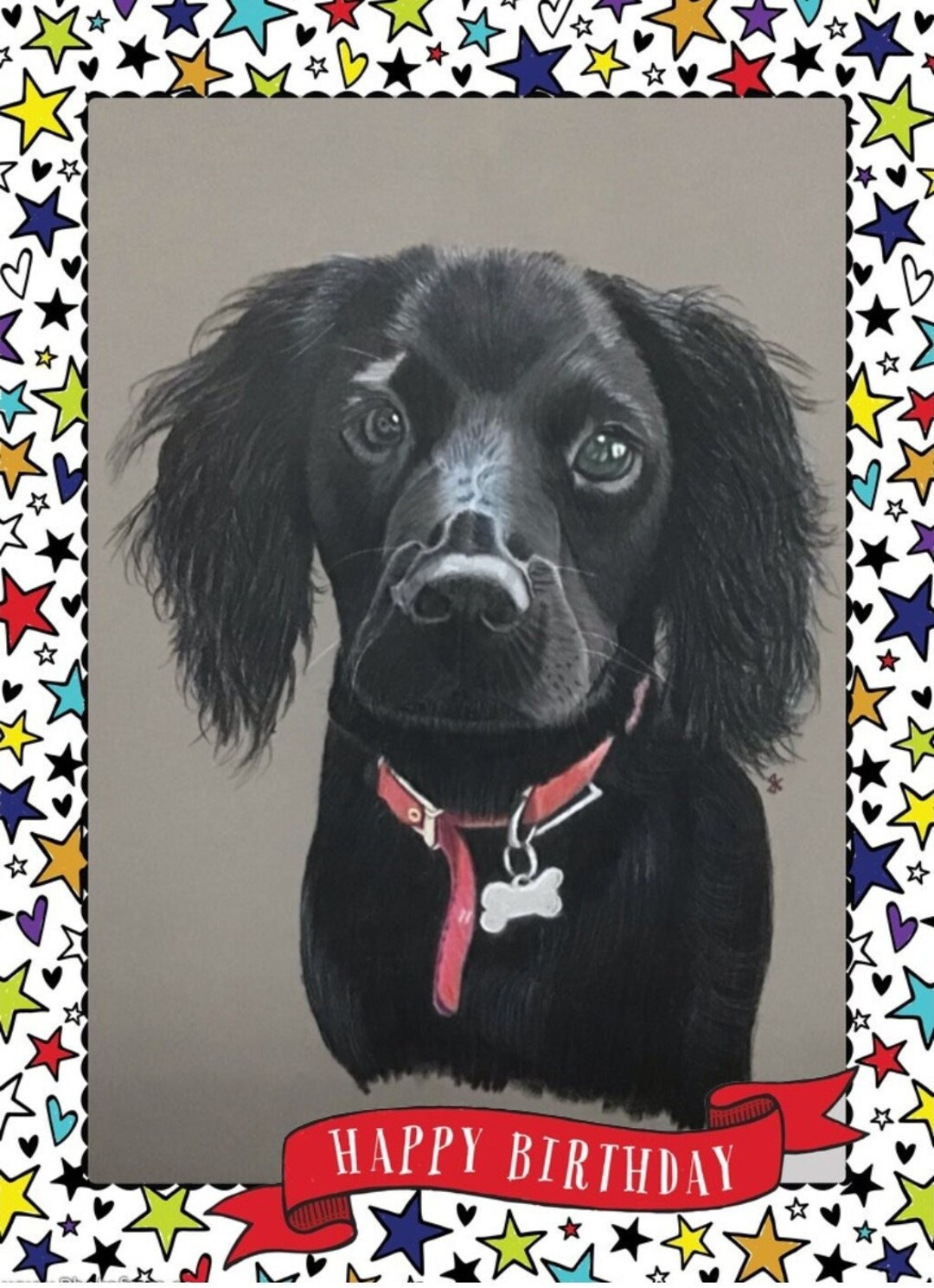 Cocker Spaniel Birthday Card, Custom Pet Portrait Cards, Black Cocker ...