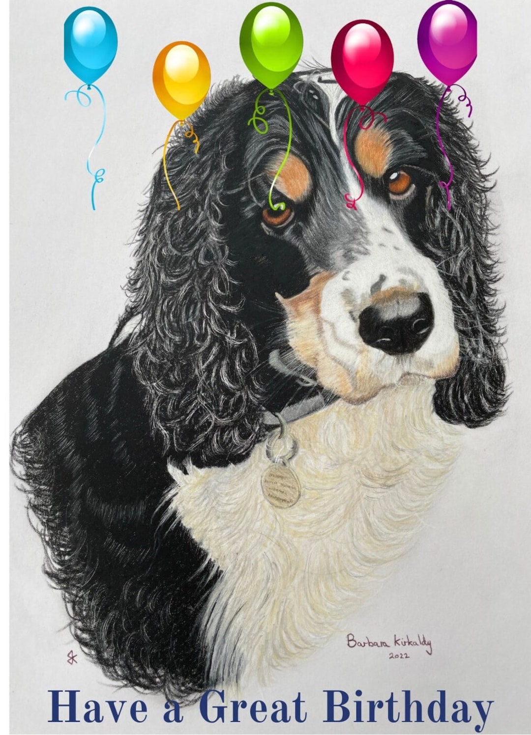 Spaniel Birthday Card, Custom Pet Portrait Cards, Spaniel Birthday ...