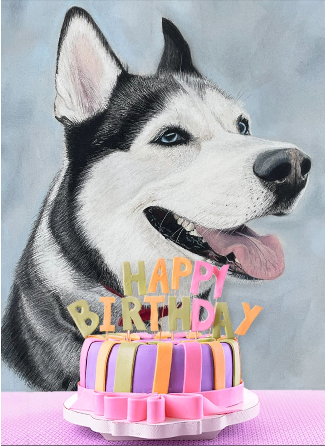 Siberian Husky Birthday Card, Custom Pet Portrait Cards, Custom Hand ...