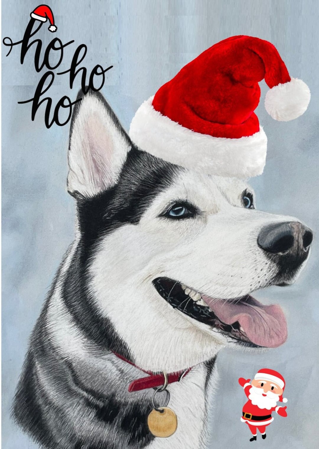 Siberian Husky Christmas Card Custom Pet Portrait Cards Hand - Etsy