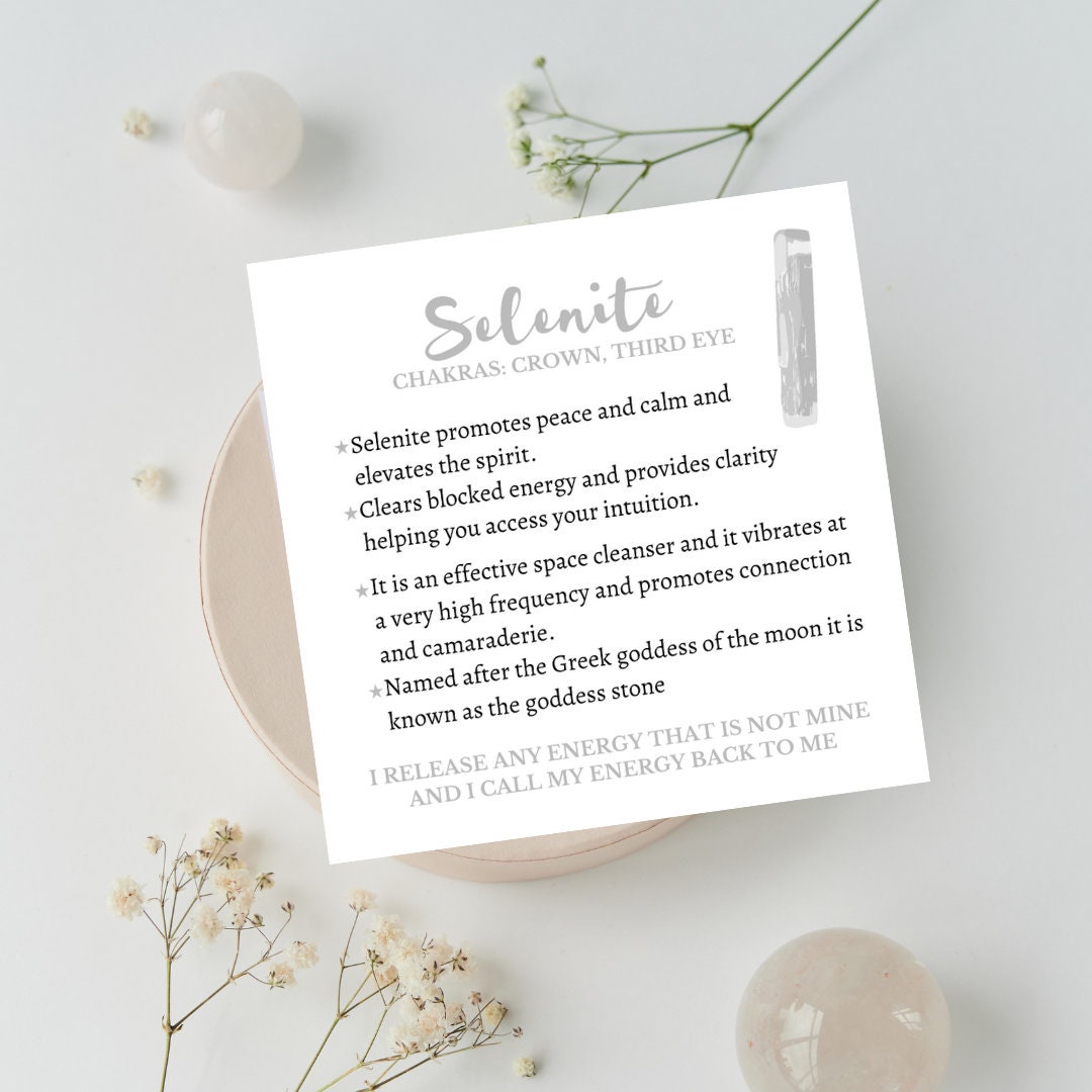 Watercolour Selenite Crystal Info Card Digital Printable, Selenite ...
